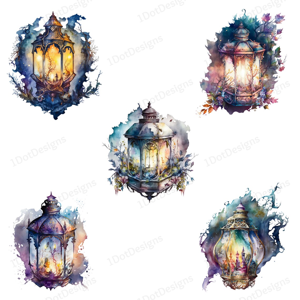 Fantasy Lantern Clipart Bundle Lantern PNG Watercolor - Etsy