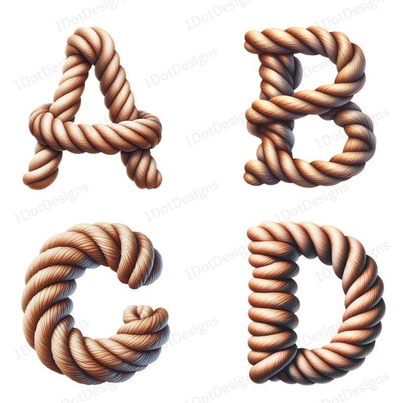 36 Rope Alphabet and Numbers Clipart Bundle, Rope PNG, Rope Letters ...