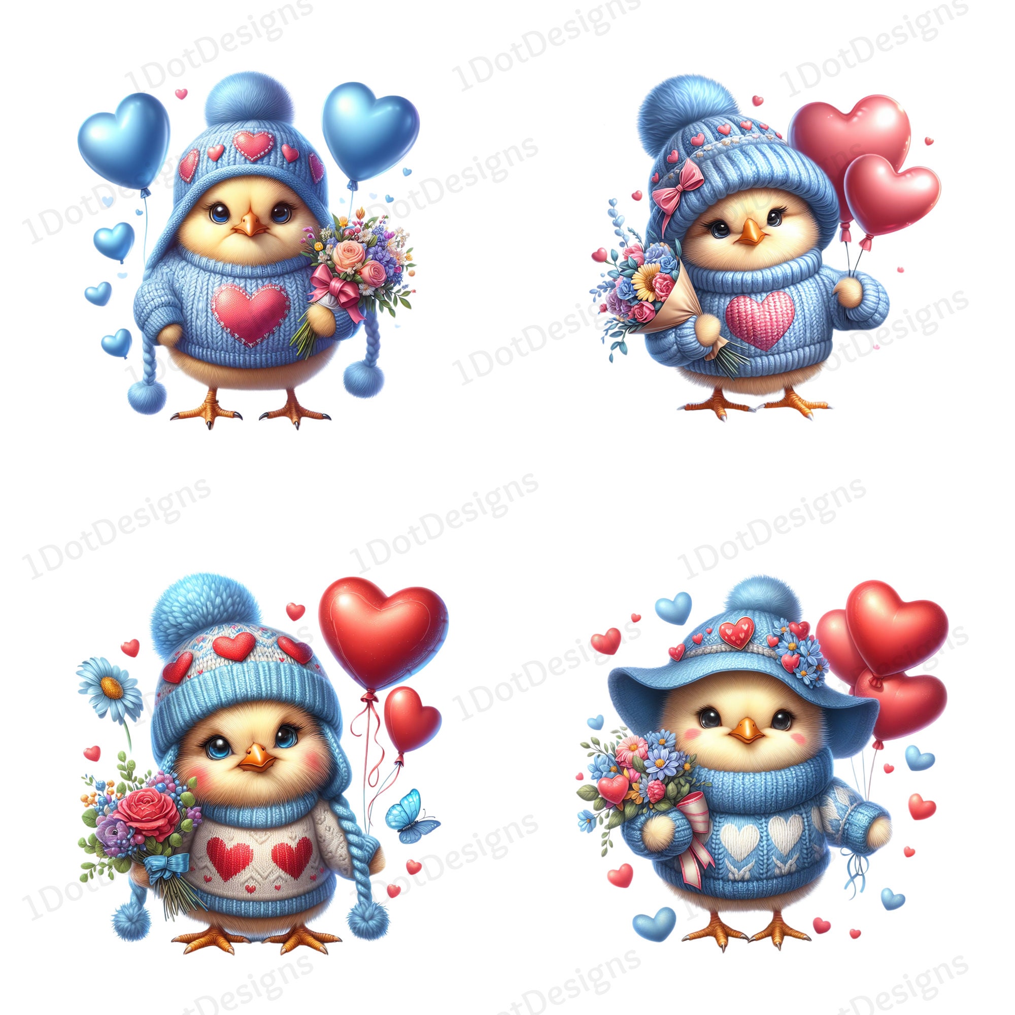 Valentine Chick Clipart Bundle, Valentines Day Clipart, Love Bird Png ...