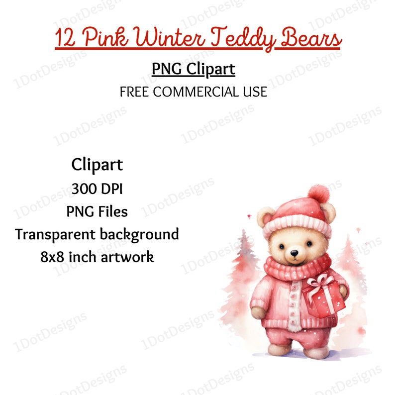 Pink Winter Teddy Bear Clipart Bundle, Christmas PNG, Christmas Clipart, Pink Teddy Bear, Baby ...
