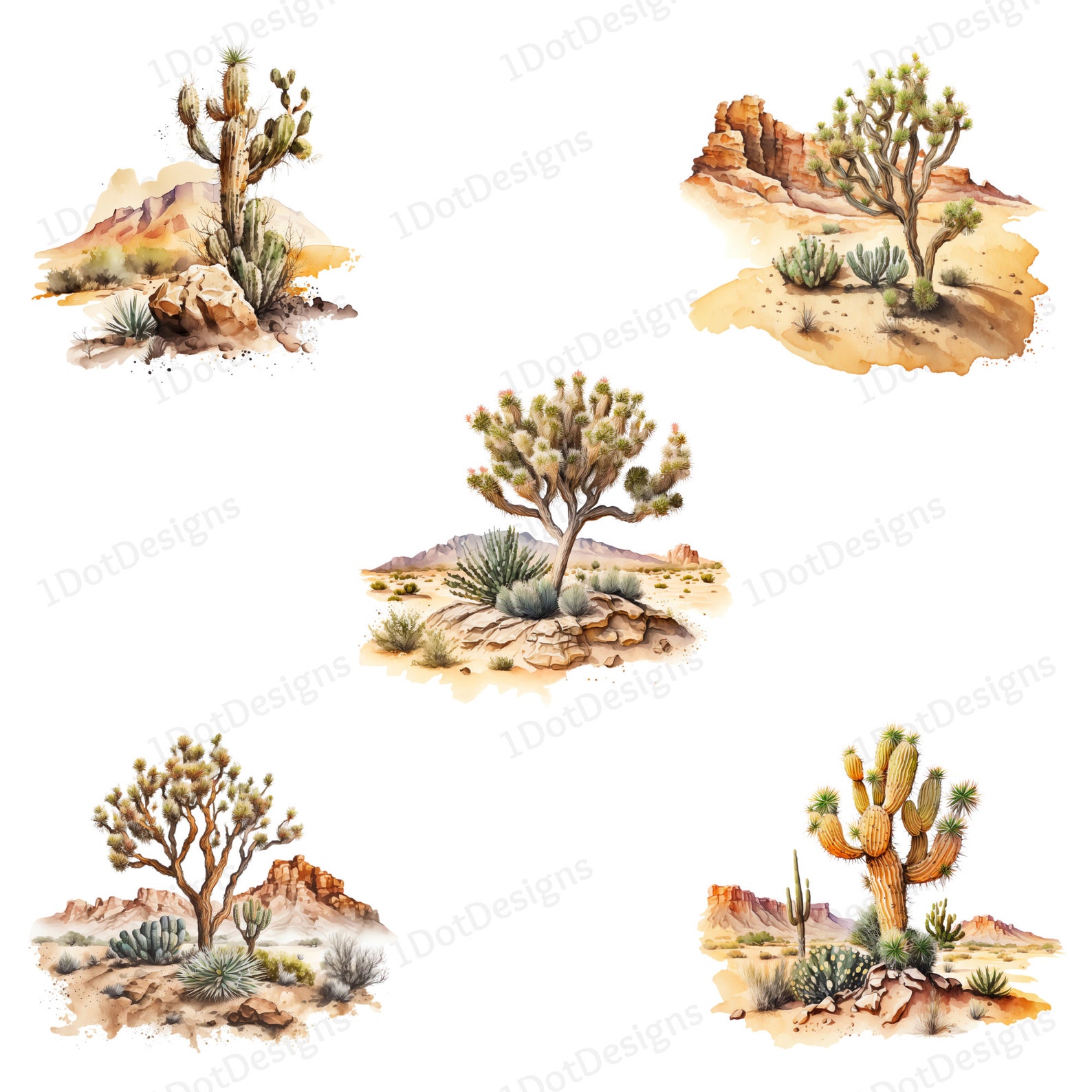 Desert Cactus Clipart Bundle, Desert PNG, Watercolor Clipart, Landscape ...