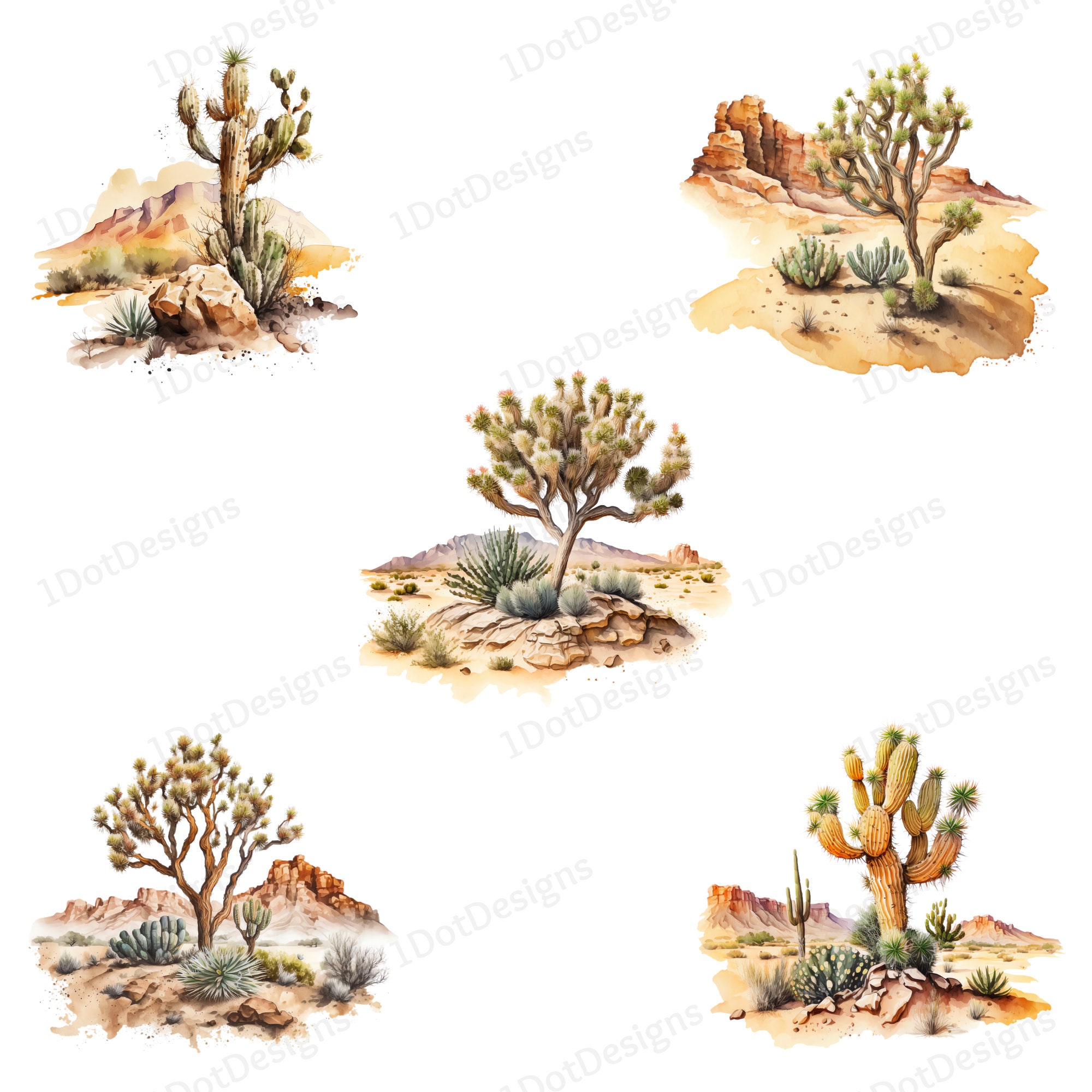 Desert Cactus Clipart Bundle, Desert PNG, Watercolor Clipart, Landscape ...