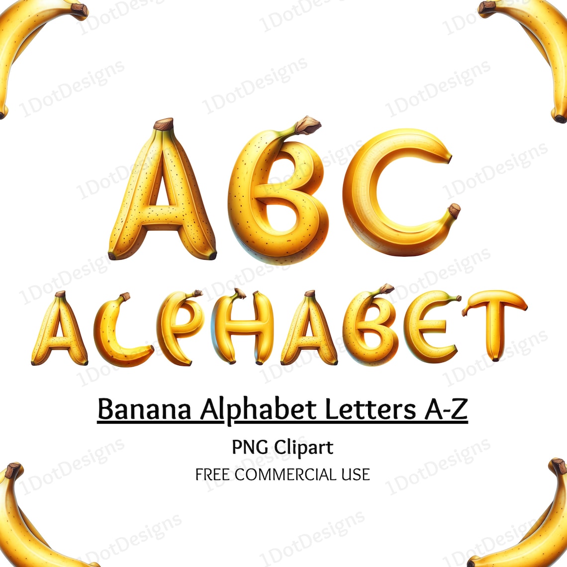26 Banana Alphabet Clipart Bundle, Banana PNG, Letters Clipart, Fancy ...