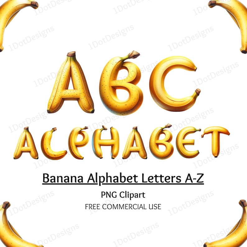 26 Banana Alphabet Clipart Bundle, Banana PNG, Letters Clipart, Fancy ...