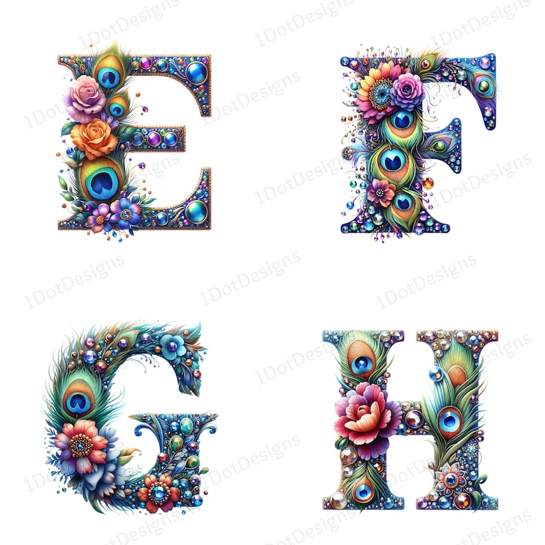 26 Fancy Peacock Alphabet Clipart Bundle, Peacock PNG, Letters Clipart ...