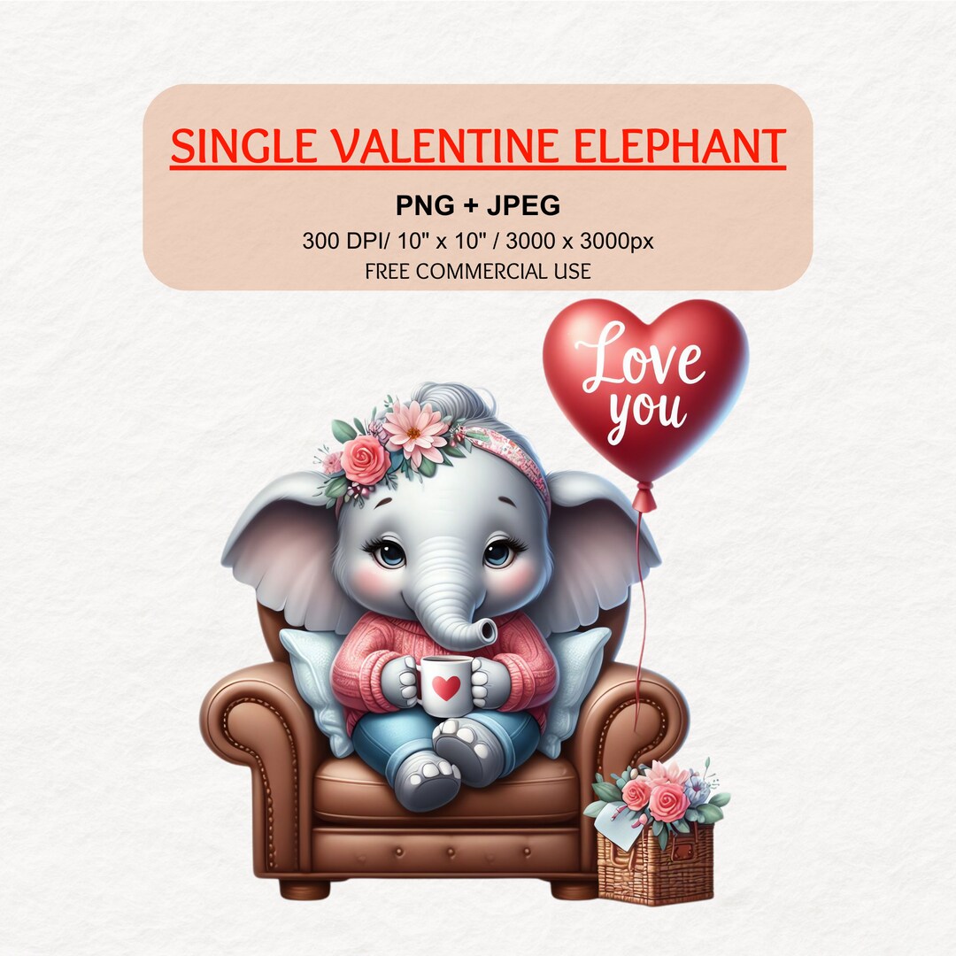 Valentines Elephant Clipart, Valentines Day Clipart, Love You Clipart ...