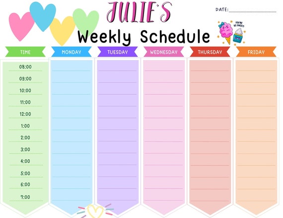 Editable Kids Weekly Planner Home School Kids Schedule Kids - Etsy