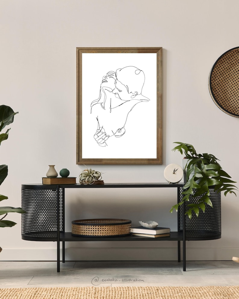 Elegant Sensual Line Art: Nude Couple Poster Represents One Line Art ...