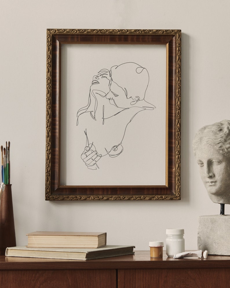 Elegant Sensual Line Art: Nude Couple Poster Represents One Line Art ...