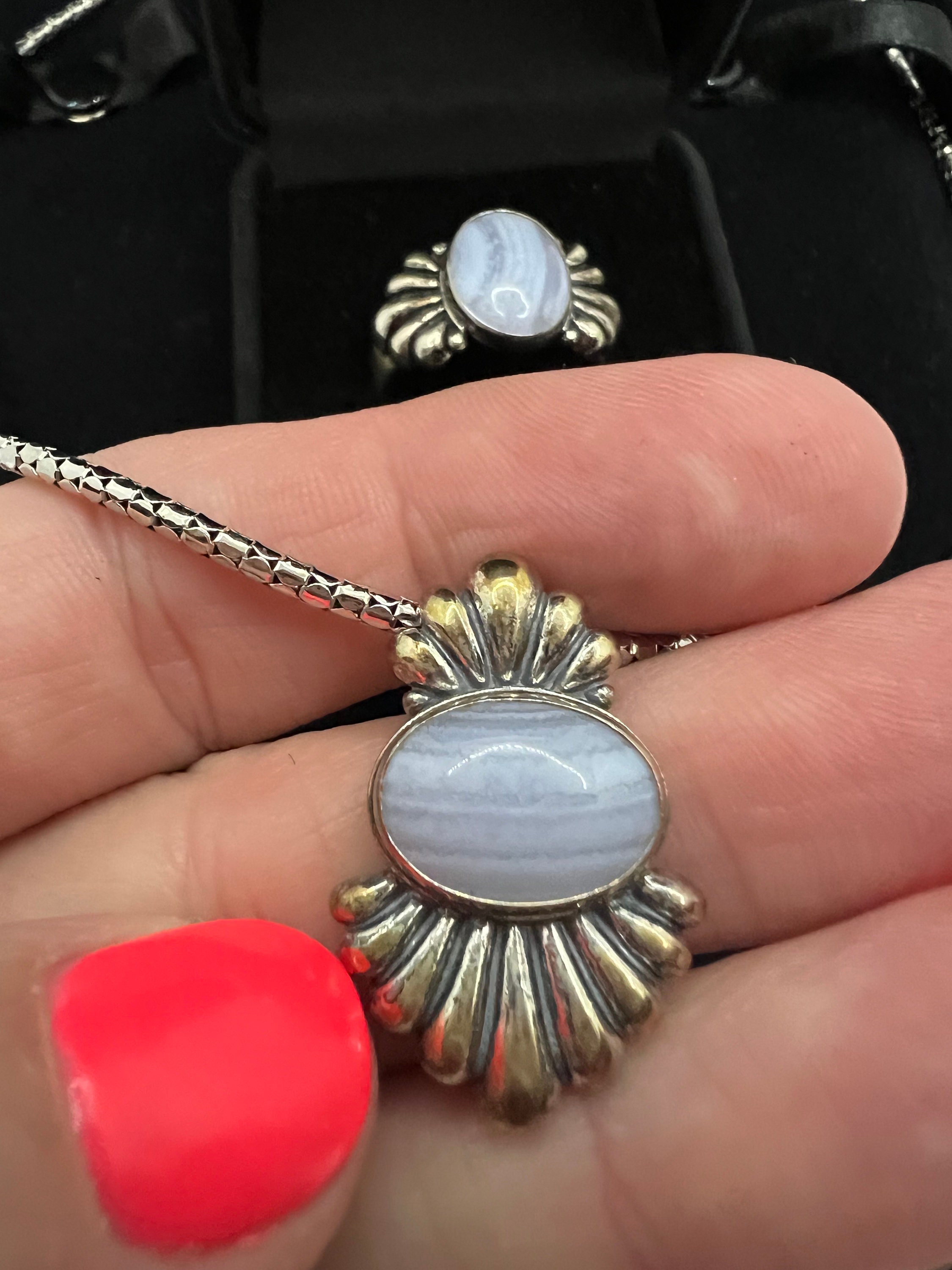 Vintage Carolyn Pollack Relios Blue Lace Agate Ring and Matching ...