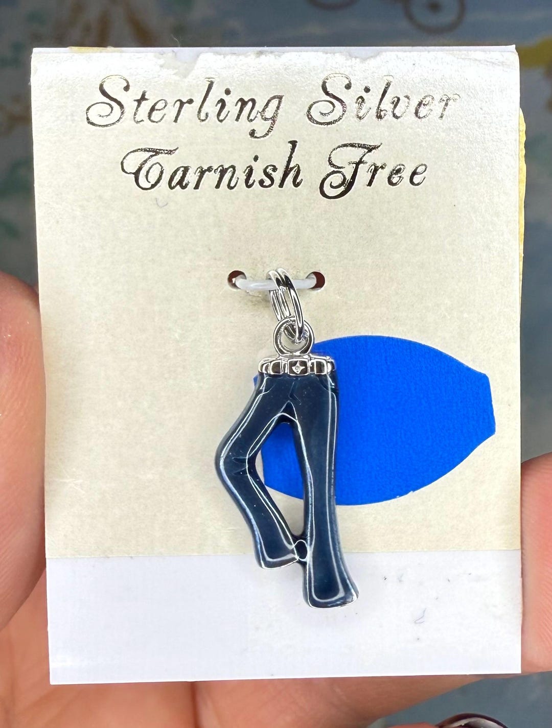 Vintage 1970s Blue Jeans Silver Charm. *new With Tags - Etsy