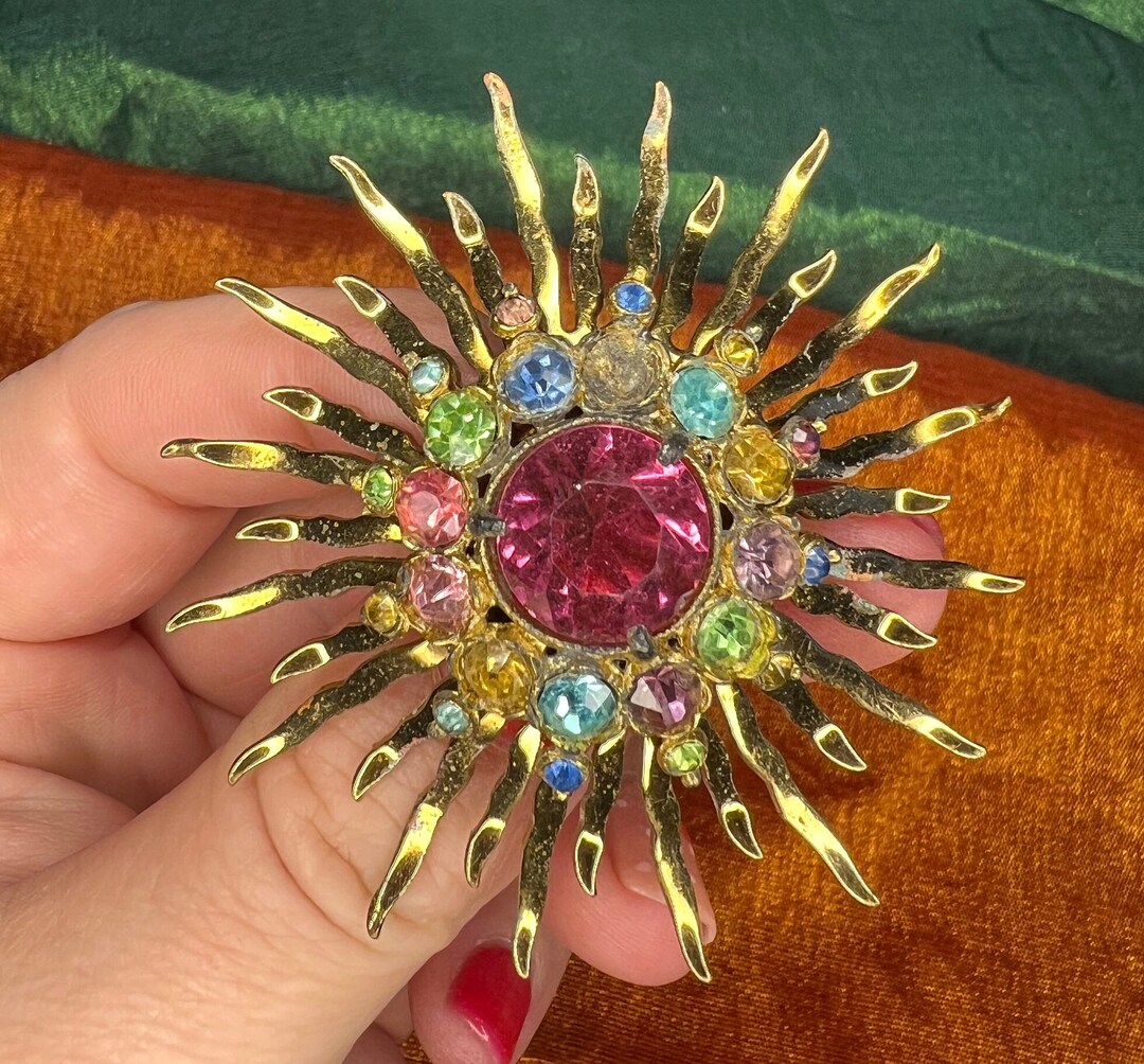 Vintage Mid Century Starburst Brooch Pin - Etsy