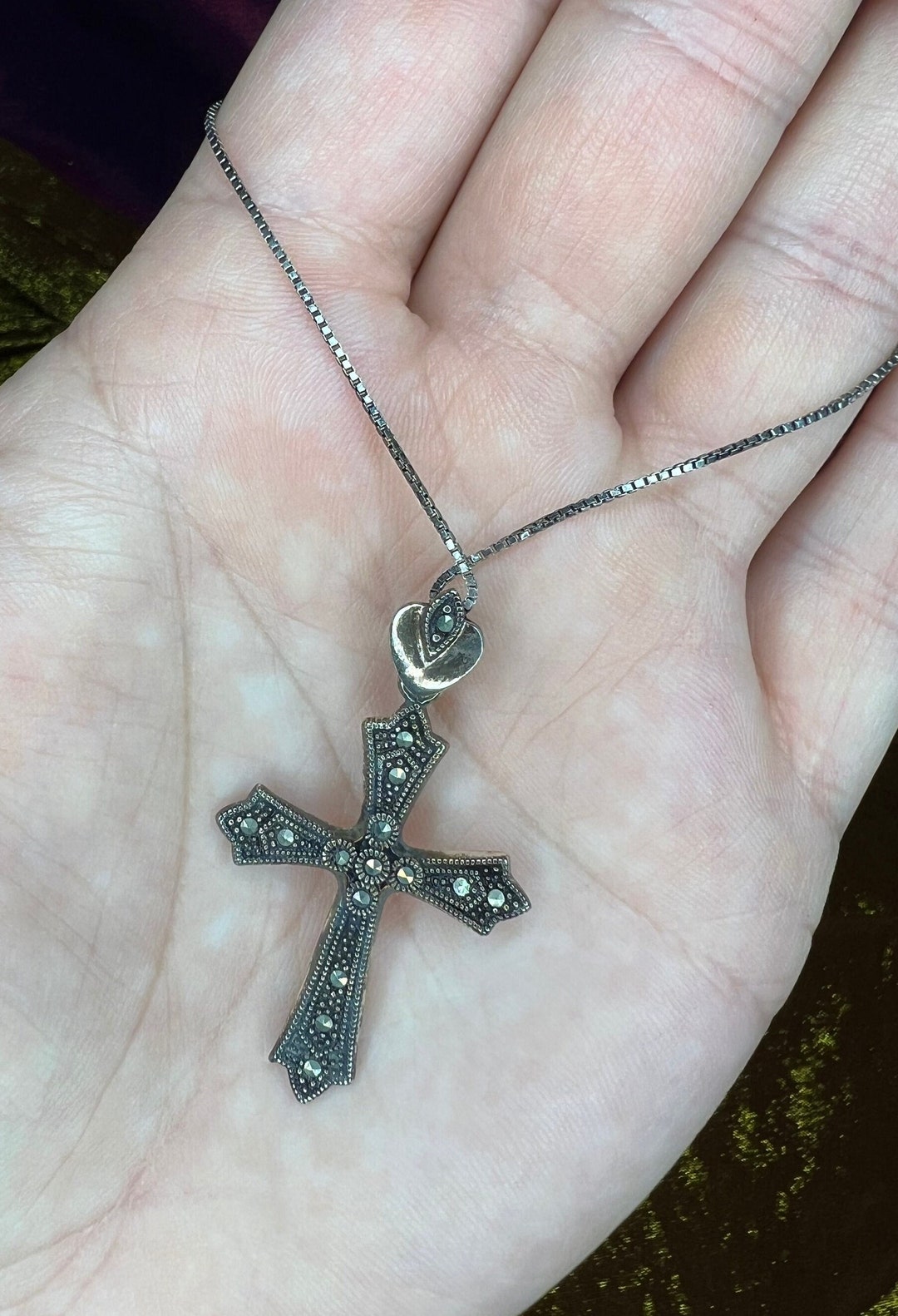 Vintage Marcasite and Silver Cross Pendant Necklace - Etsy