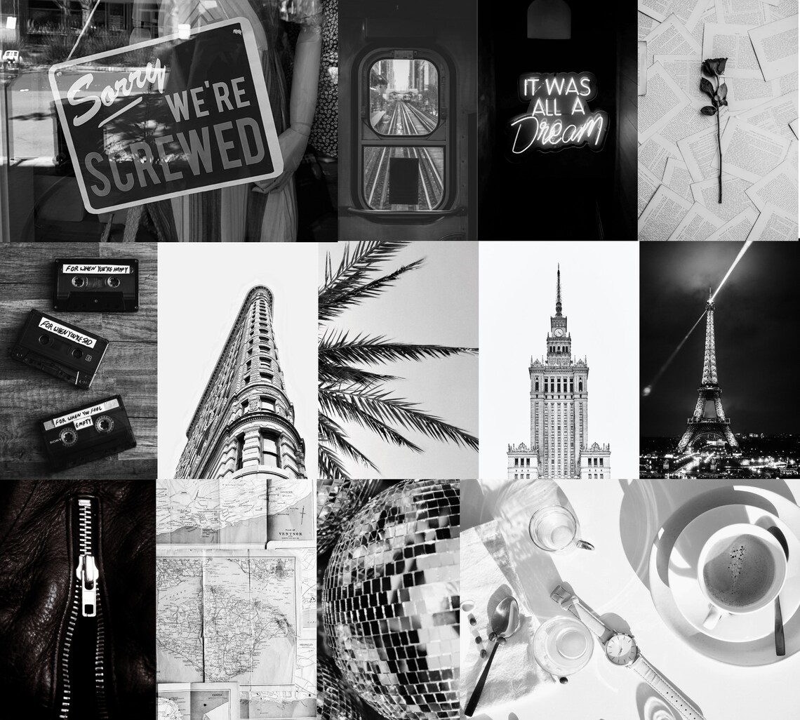Monochrome Collage Kit Instant Digital Download 140 Prints Black ...