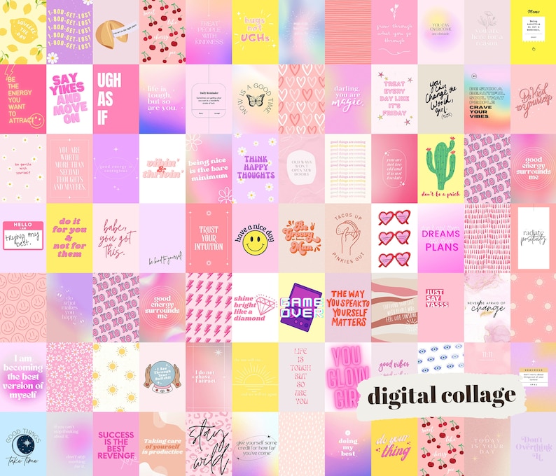 Positive Vibes Collage Kit | Instant Digital Download | 100 Prints ...