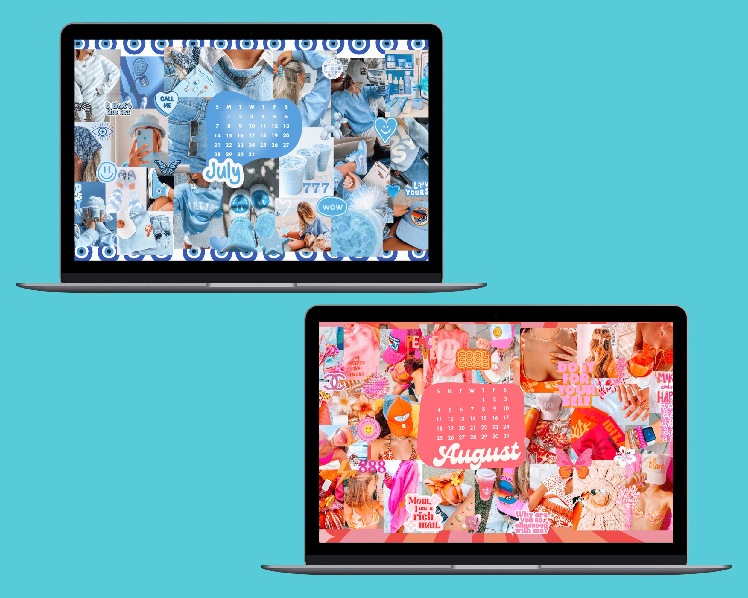 2024 Preppy Collage 12 DESKTOP WALLPAPER CALENDARS Bright Preppy ...