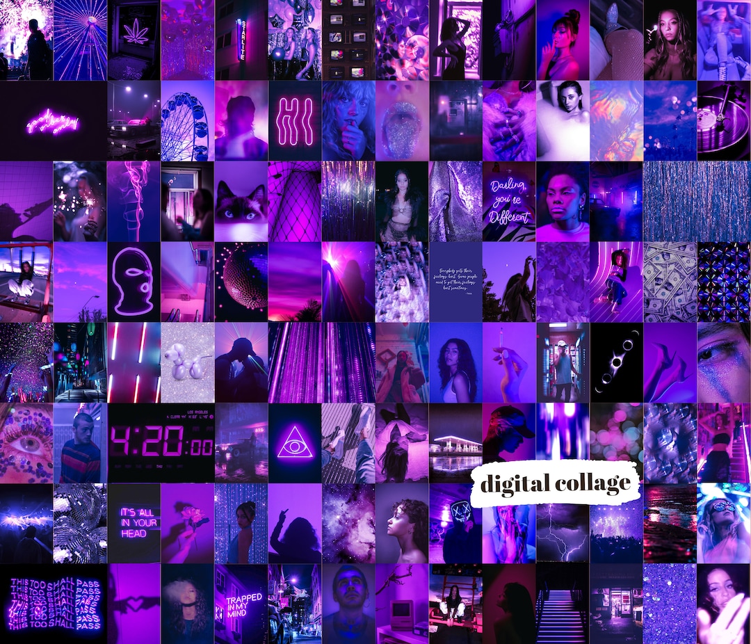 Purple Neon Collage Kit - Instant Digital Download - 200 Prints ...