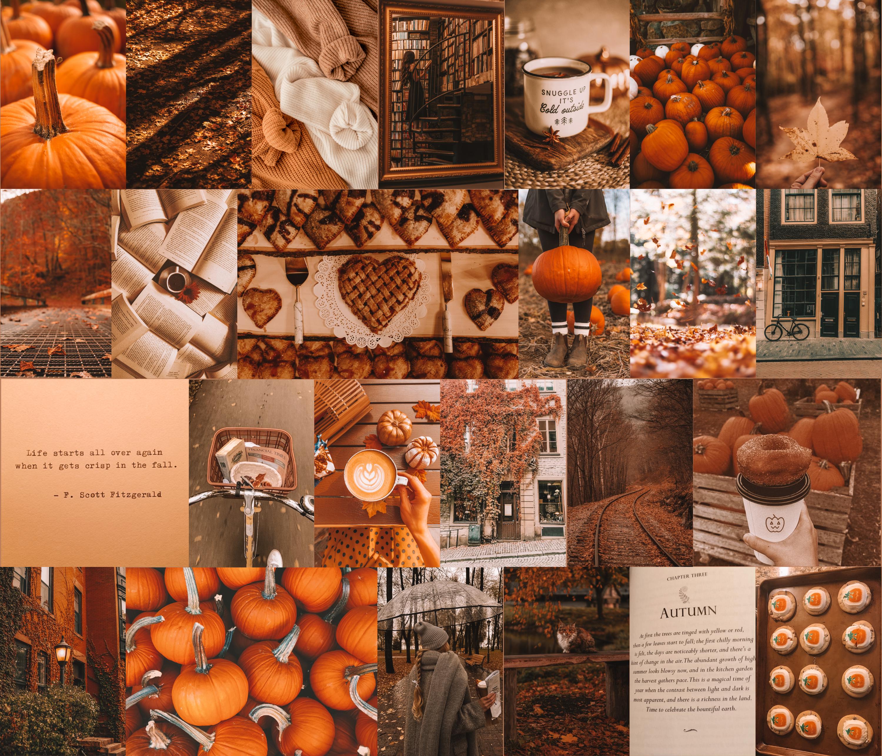 Pumpkin Spice Aesthetic Collage Kit | 135 Prints | Autumn Wall Art ...