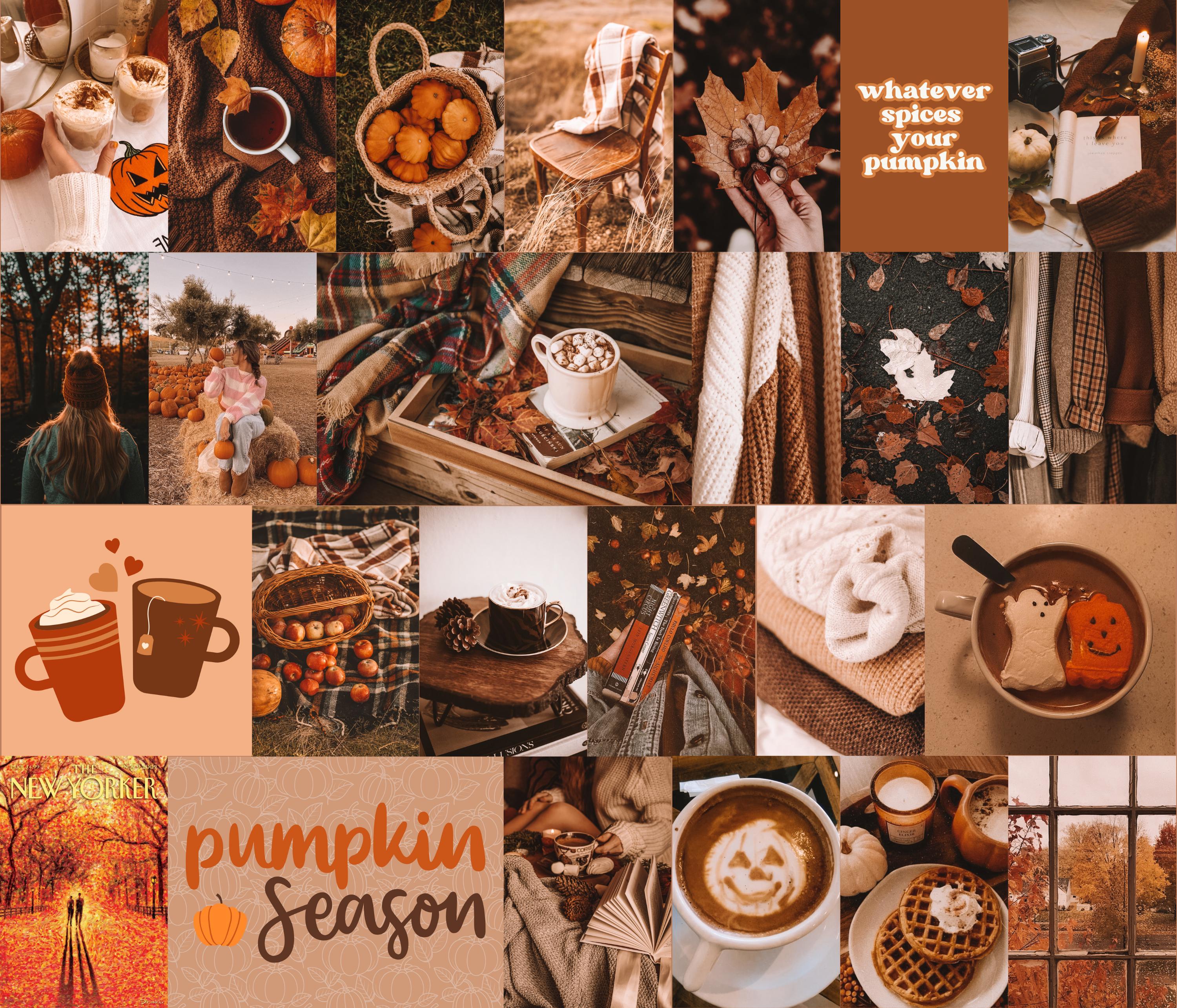 Pumpkin Spice Aesthetic Collage Kit | 135 Prints | Autumn Wall Art ...