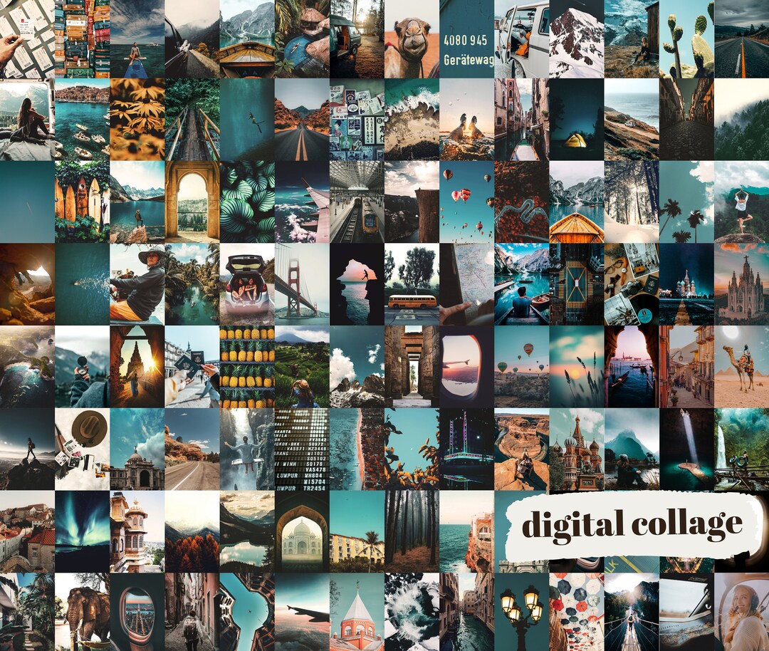 Travel Collage Kit | Instant Digital Download | 115 Prints | Teal ...