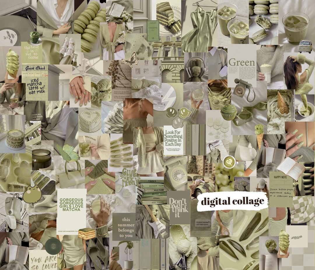 Matcha & Sage Collage Kit | Instant Digital Download | 180 Prints ...