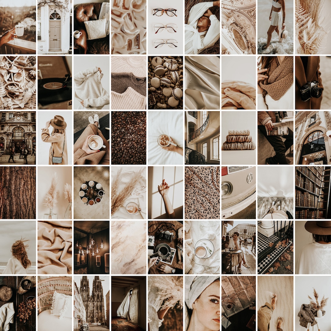 Cozy Coffee Collage Kit - 30/60/100pc Neutral Brown Aesthetic Prints ...