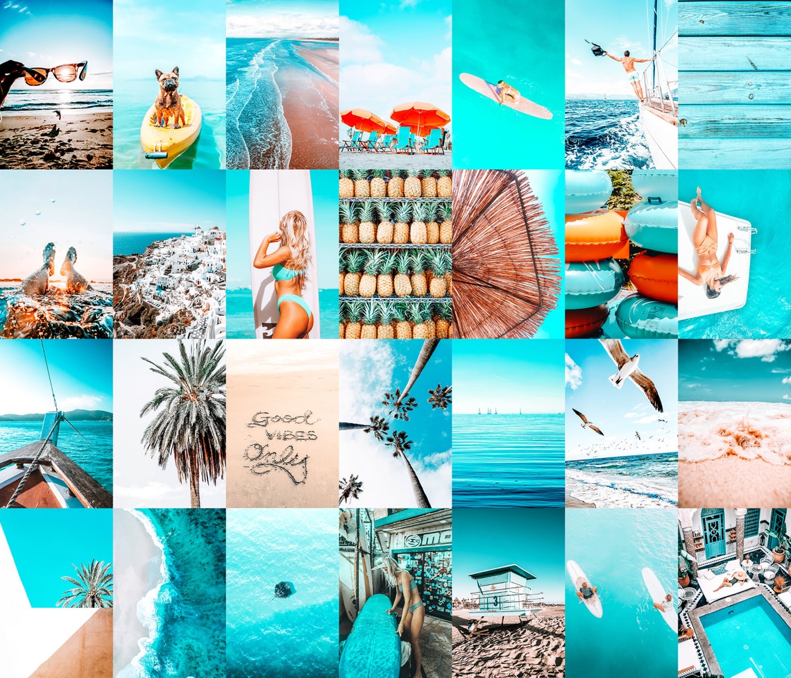 Beach Collage Kit | 100 Prints | Turquoise Waters Aesthetic Room Decor ...