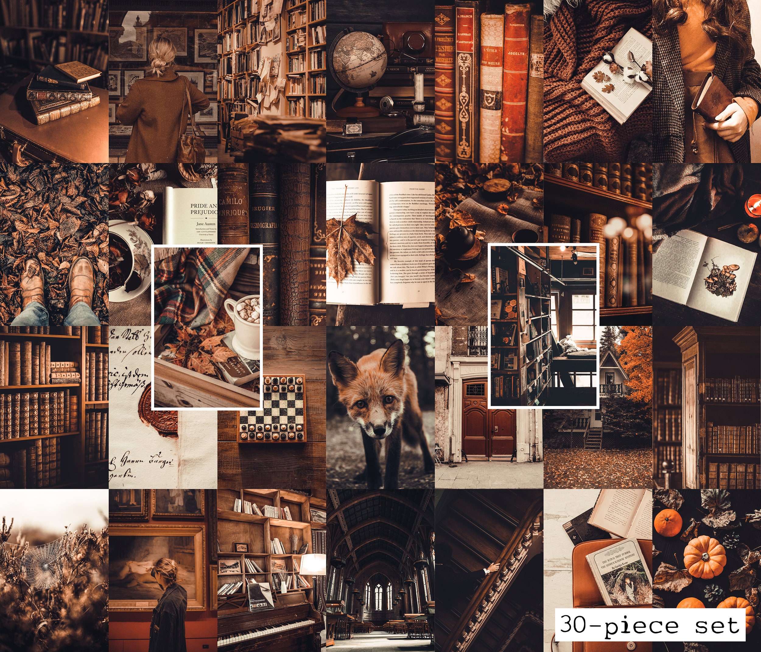 Academia Wall Art Print Set | 30/60 Pc Autumn Collage Kit | Aesthetic ...