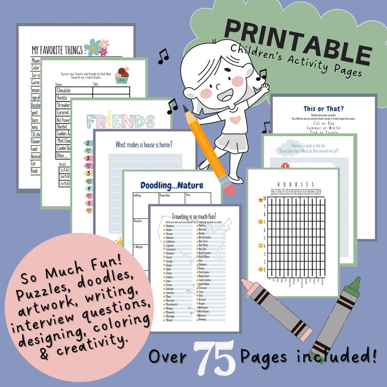 Printable Children’s Activity Pages Coloring Doodling Writing Creating ...