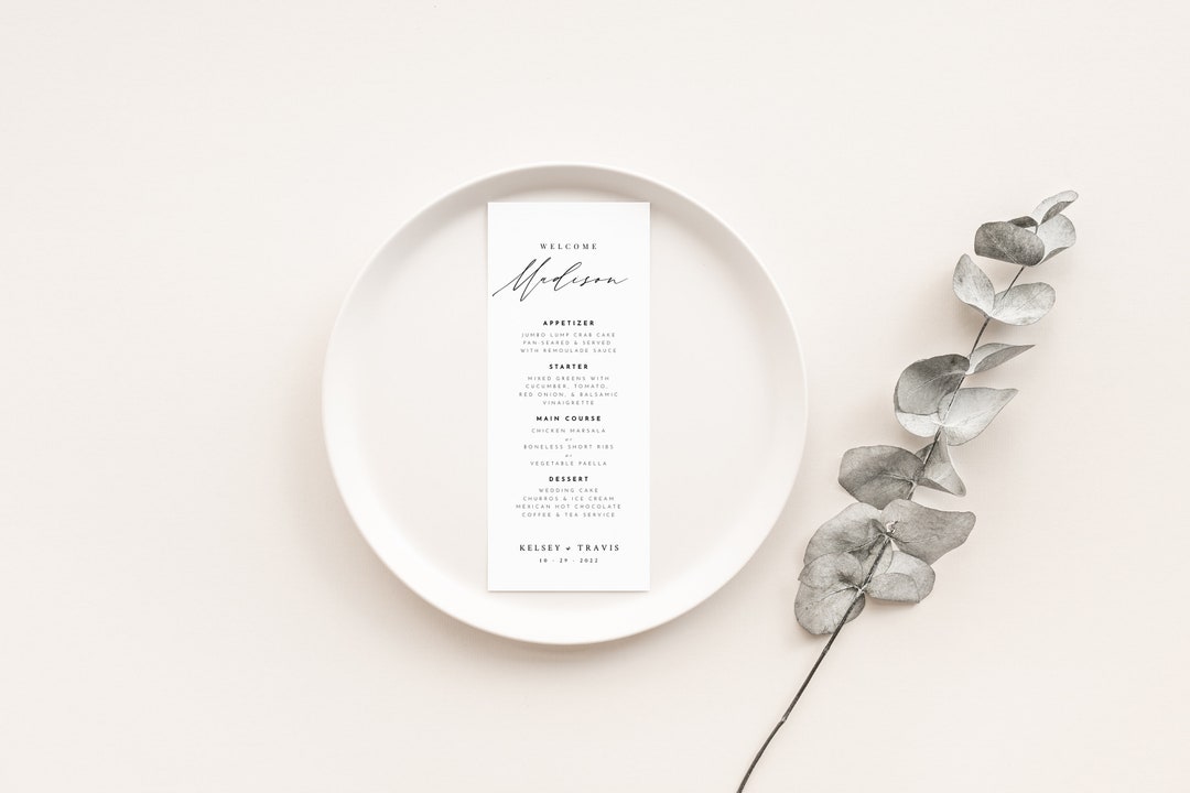 Wedding Menu With Guest Name Template, Personalized Menu Place Card ...