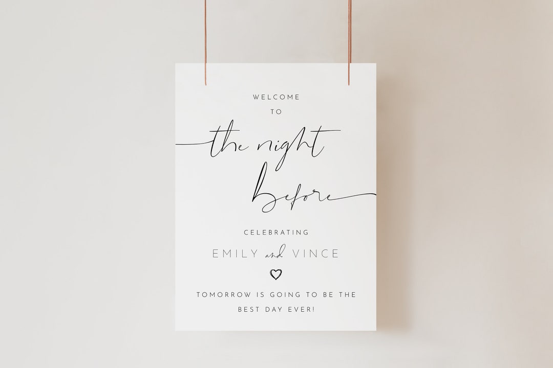 Rehearsal Dinner Welcome Sign, the Night Before Welcome Sign, Editable ...