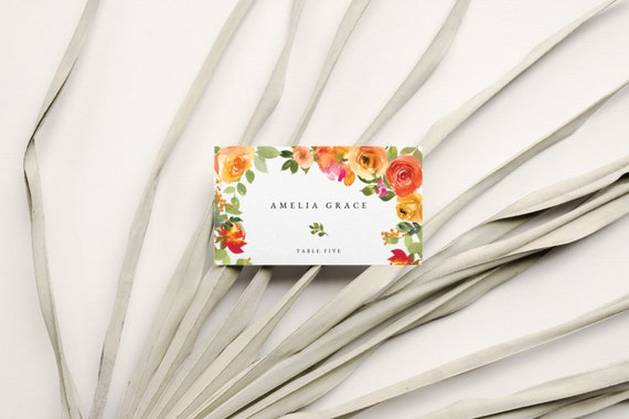 Floral Place Card Template Modern Place Cards Wedding Place - Etsy
