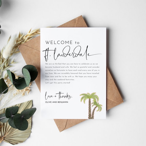 Tropical Wedding Welcome Note Template - Etsy