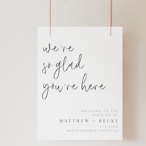 We're so Glad You're Here Sign, Wedding Welcome Sign Editable, 18x24 ...