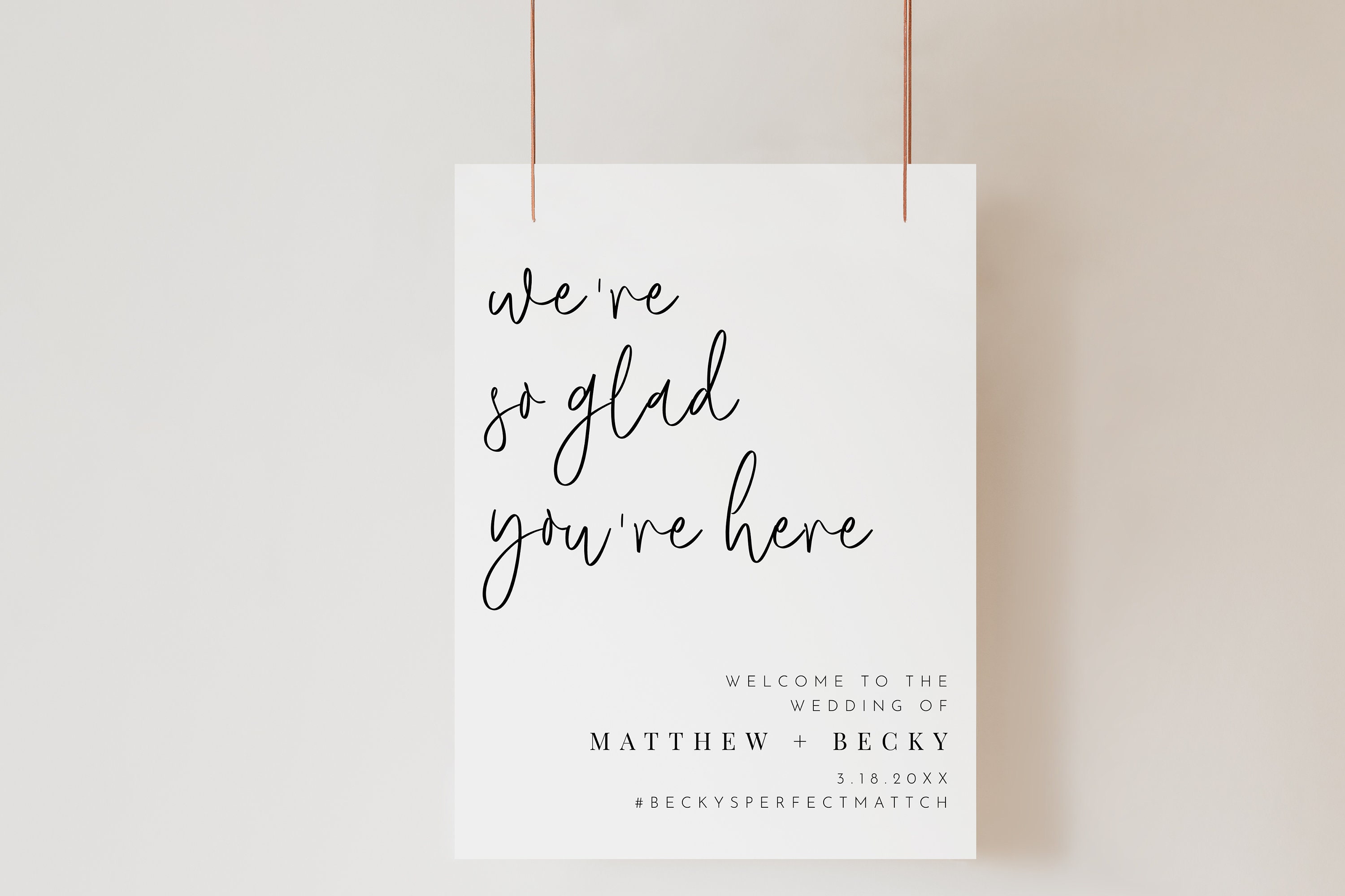 We're so Glad You're Here Sign, Wedding Welcome Sign Editable, 18x24 ...