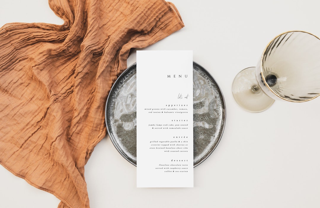 Wedding Menu Template, Modern Dinner Menu Editable, Minimalist Dinner ...