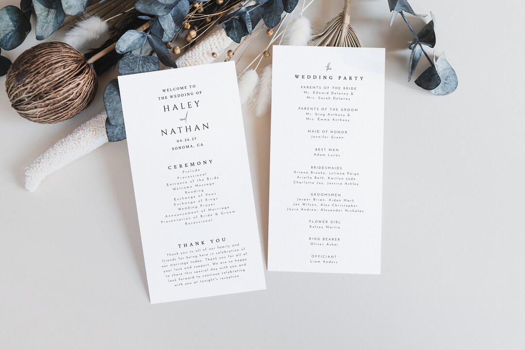 Wedding Program Template, Double Sided Wedding Program, Wedding Program ...