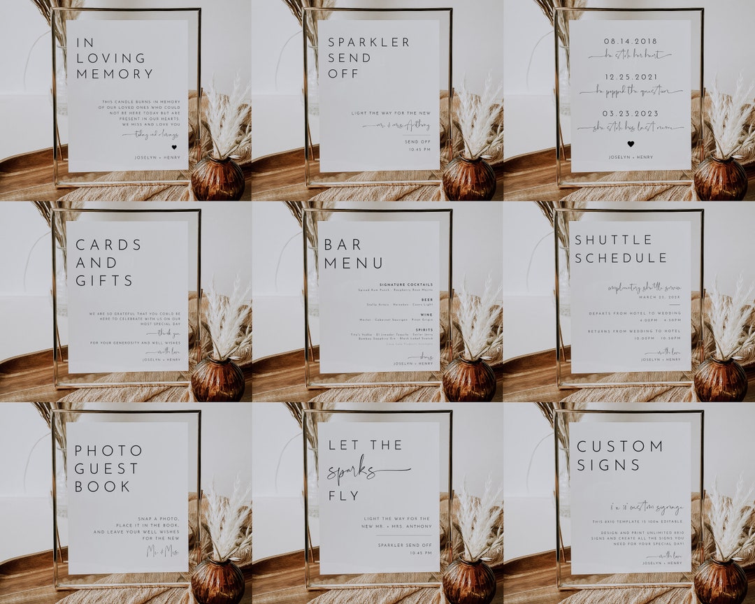 Minimalist Wedding Reception Sign Bundle, 20 Printable Wedding Signs ...