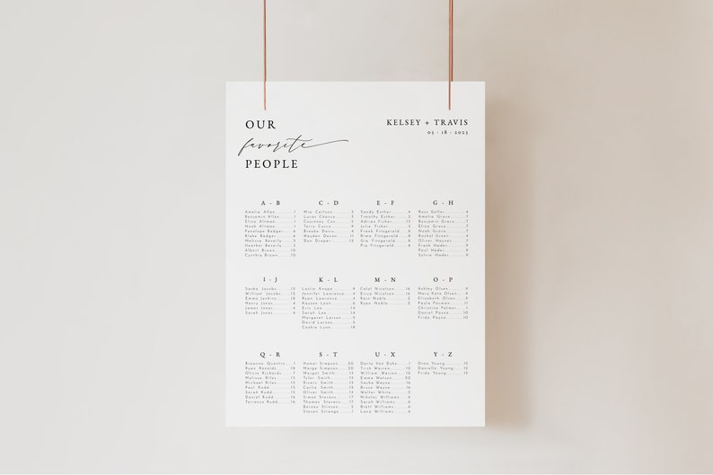Editable Modern Seating Chart, Alphabetical, Printable Wedding Seating ...
