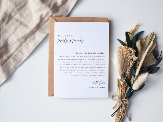 Wedding Welcome Card Wedding Welcome Bag Note Wedding Card - Etsy