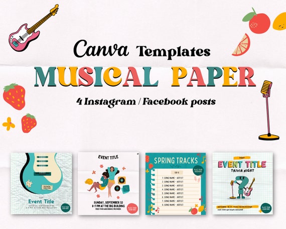 Retro Canva Templates Musical Paper 4 Instagram Posts Music - Etsy