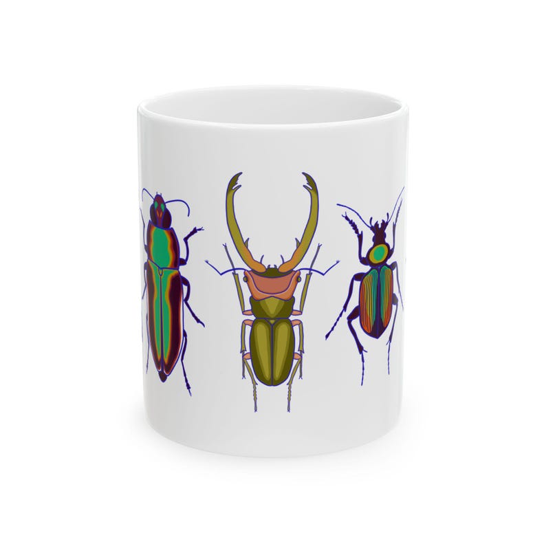 Colorful Beetle Trio Mug | Insect Nature Illustration Ceramic Mug - Etsy