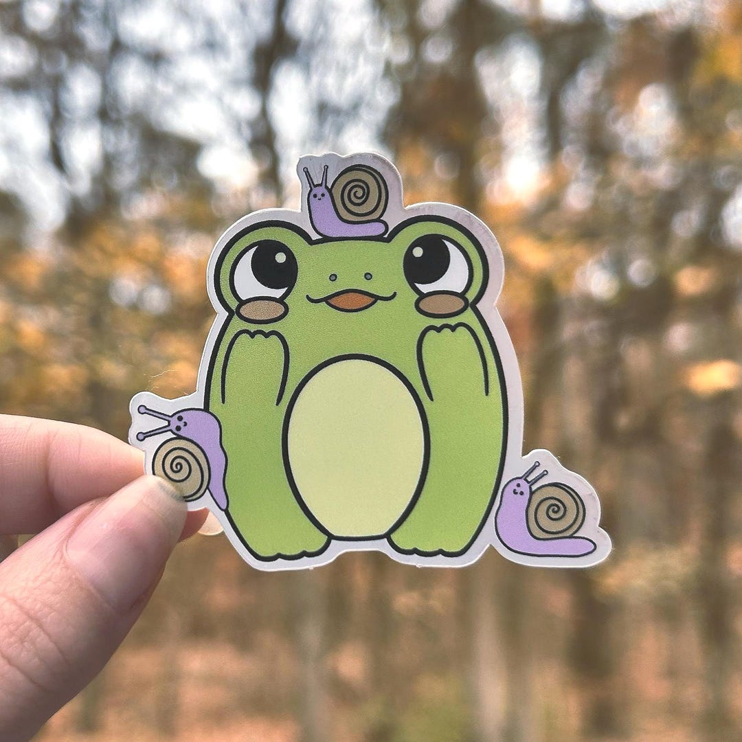 Mirror-shiny Pastel Frog and Snails Vinyl Sticker • for Laptop, Water ...