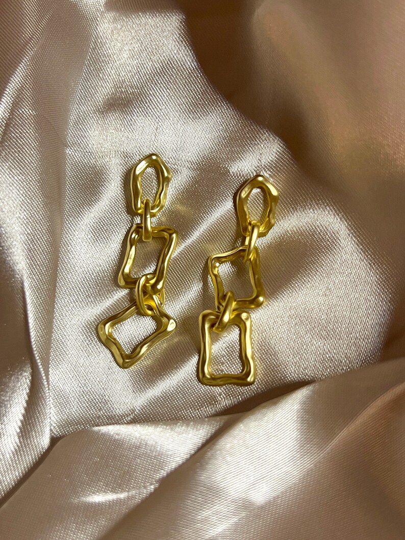 Irregular 18k Gold Plated Drop Earring, Liquid Earring, Melted Metal ...