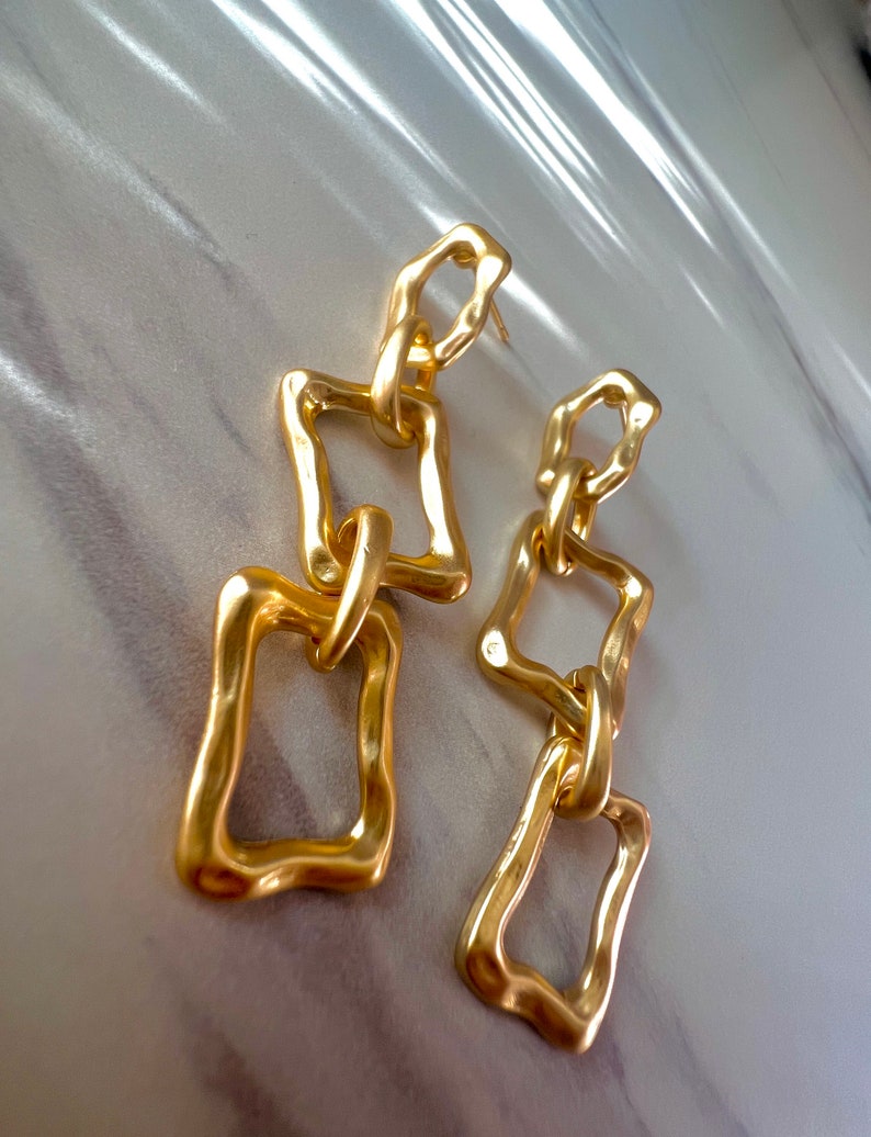 Irregular 18k Gold Plated Dangle Earrings: Liquid Metal Drop - Etsy