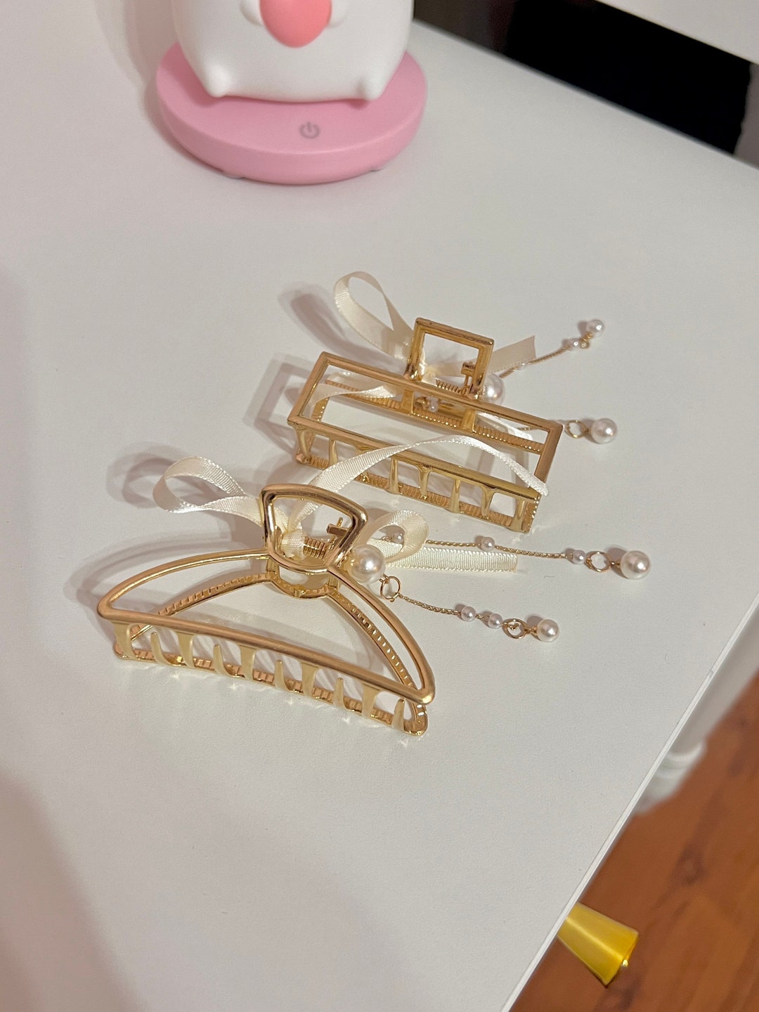 Gold Pearl Hair Clips Vintage Long Pedant Hair Clips With Bow Tie - Etsy