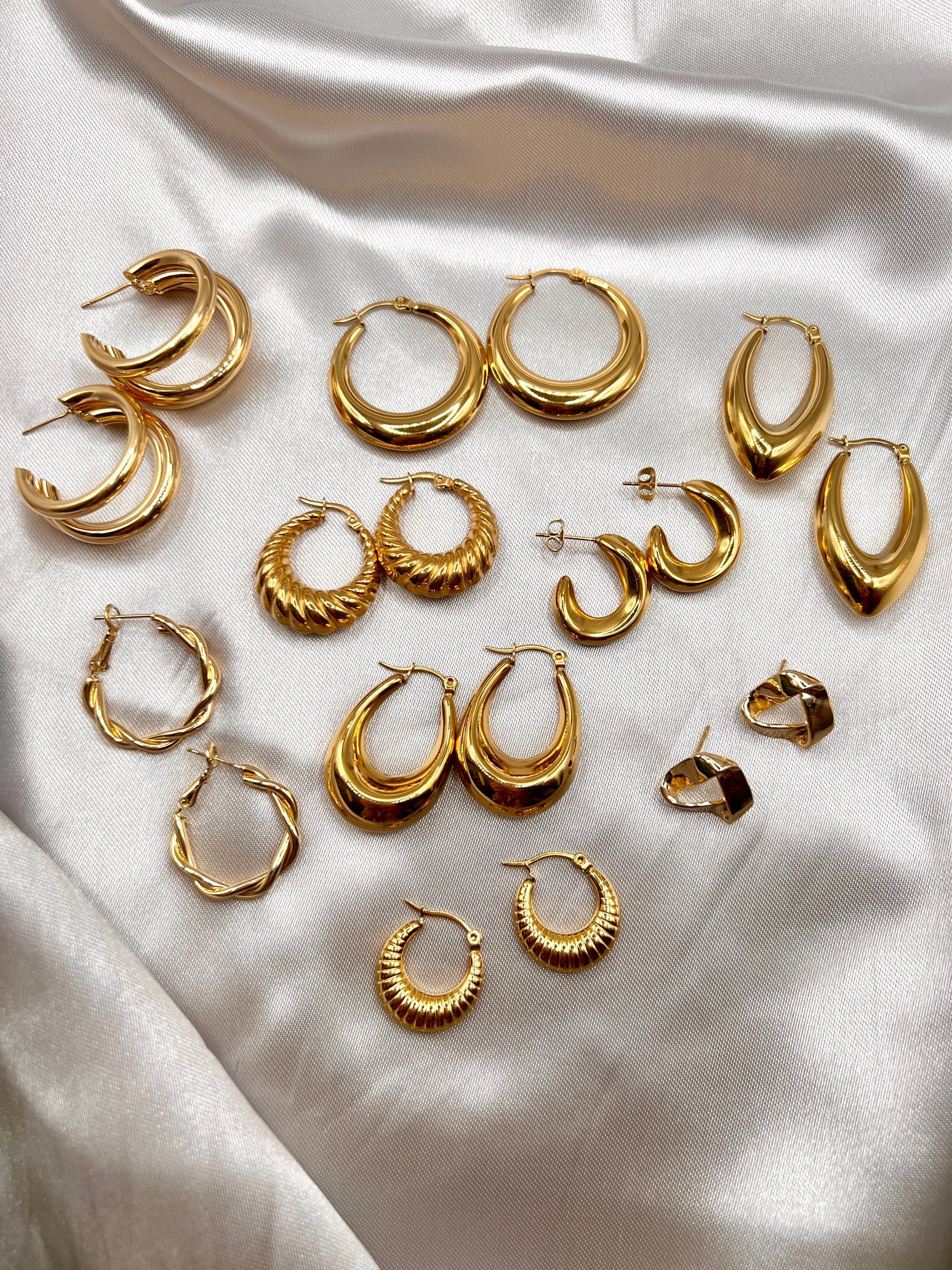 14k Gold Plated Hoop Earring Set: Stainless Steel Croissant Earrings - Etsy