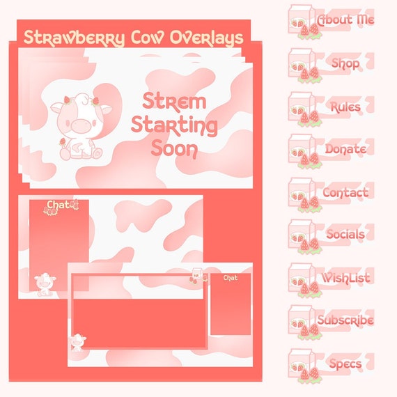 Twitch Overlay Strawberry Cow Vtuber Friendly Oerlays - Etsy