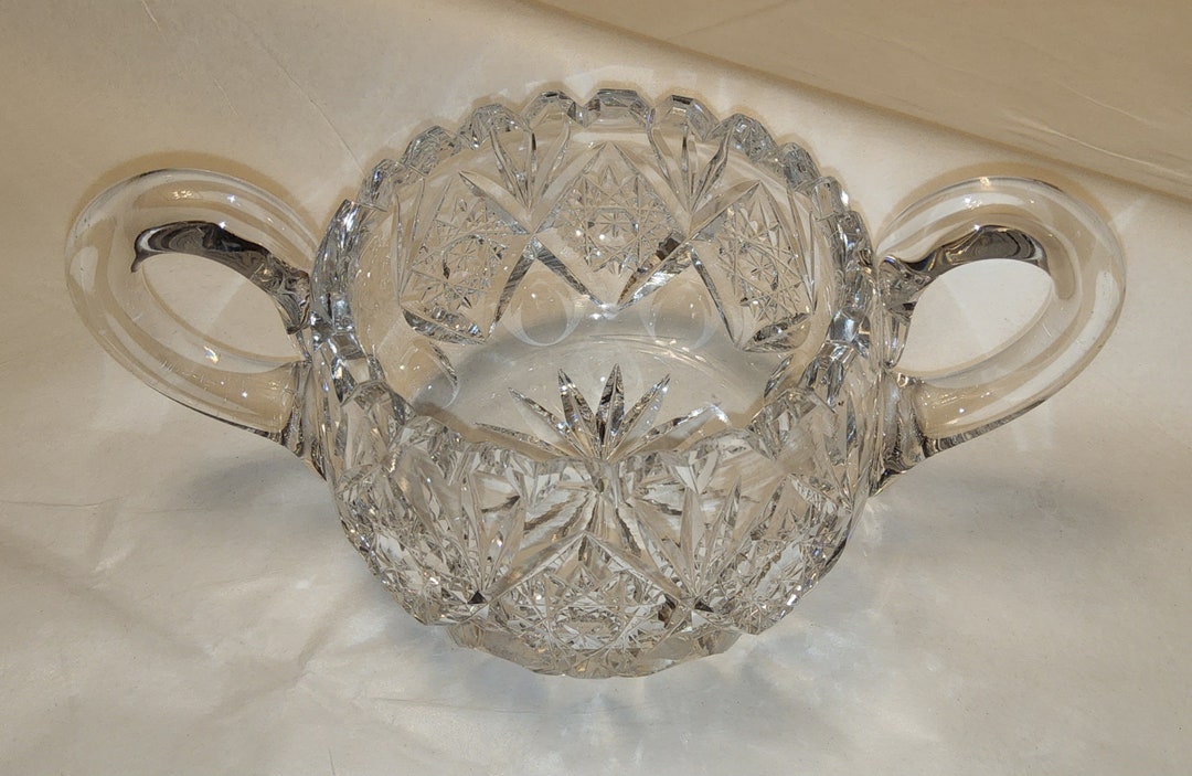 Lead Crystal Bowl Deeply Cut With Intricate Design and Double Handles ...