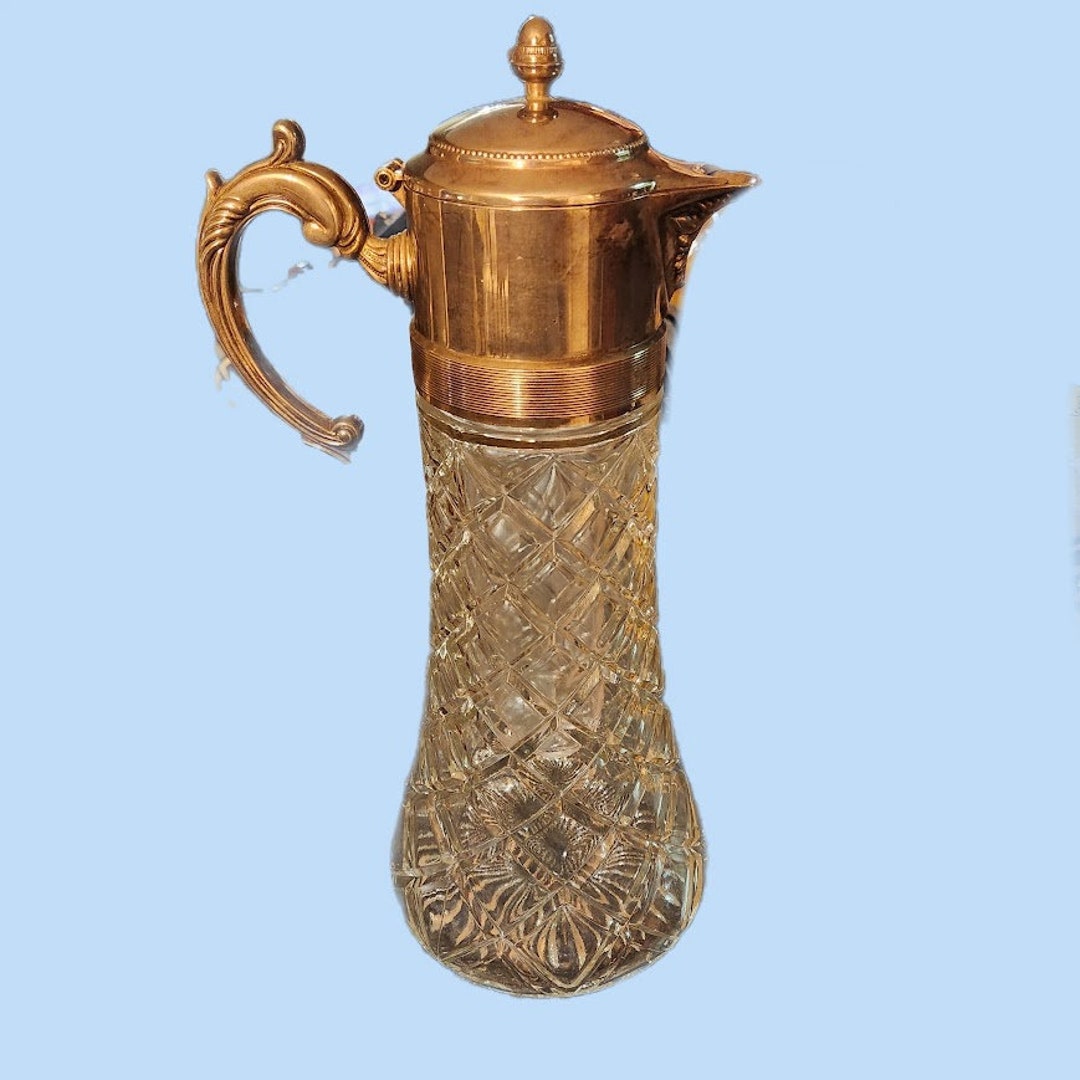 Silverplated Claret Jug With Ice Insert Italian EP Zinc Glass Pitcher ...